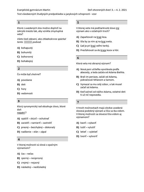 Test Vzor Dod 2021 Pdf