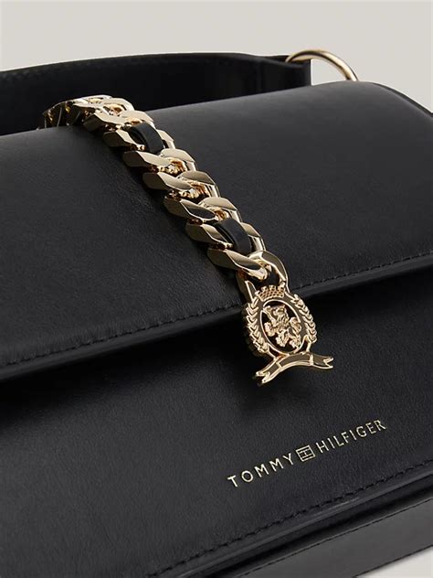 Kleine Leren Crossbodytas Met Ketting Zwart Tommy Hilfiger