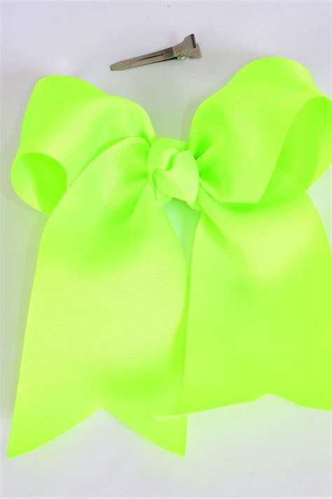 Hair Bow Extra Jumbo Long Tail Cheer Type Bow Neon Green Grosgrain Bow
