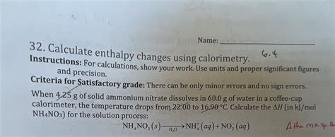 Solved Name Calculate Enthalpy Changes Using Chegg