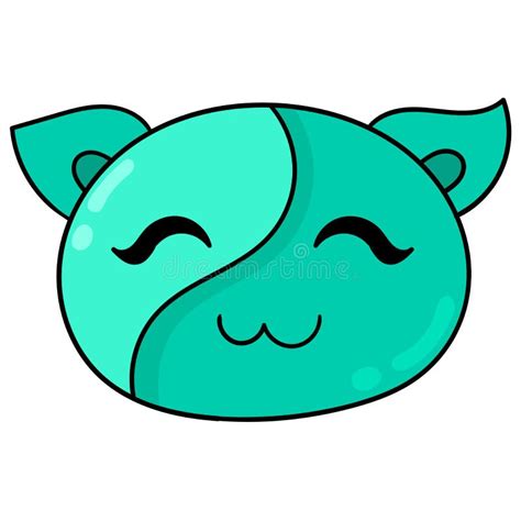 A Cat Head With A Striped Happy Smiling Face Doodle Icon Drawing Stock