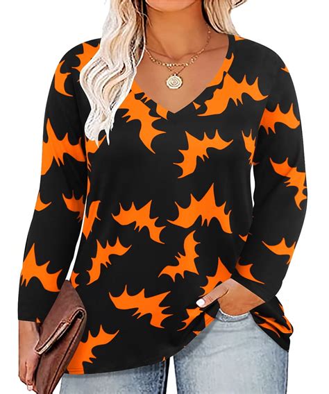 Tiyomi Plus Size Halloween Long Sleeve Black Bat Tops For Women 3x