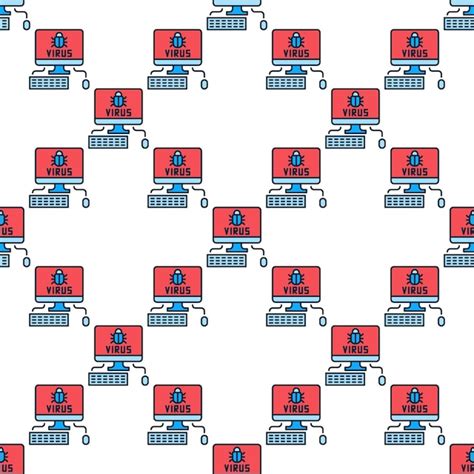 Premium Vector Virus On Desktop Computer Vector Colored Seamless Pattern