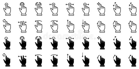 Pinch Screen Gesture Hand Finger Swipe Line Icon Rotate On Screen Linear Pictogram Stock