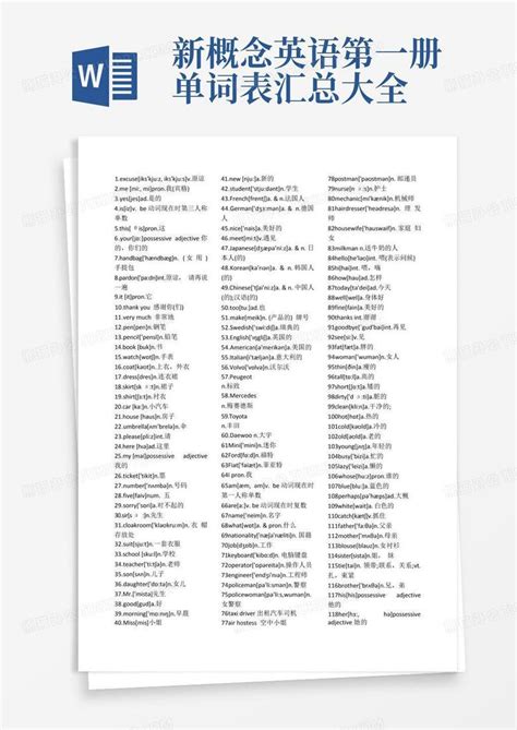 新概念英语第一册单词表汇总大全word模板下载编号qgabkwmn熊猫办公