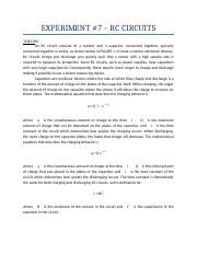 B A RC CIRCUITS HANDOUT EXPERIMENT RC CIRCUITS THEORY An RC Circuit Consists Of
