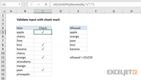 Excel Formula Validate Input With Check Mark