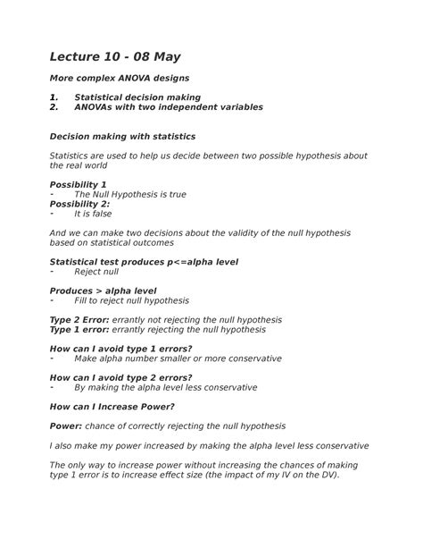Lecture 10 Quantitative Psychology Lecture 10 08 May More Complex