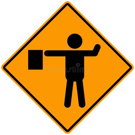 Flagger Sign Flagman Ahead Road Symbol Traffic Caution Signal Flat Style Stock Illustration
