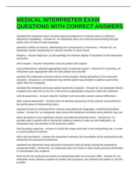 Medical Interpreter Exam Questions With Correct Answers Medical Interpreter Stuvia Us