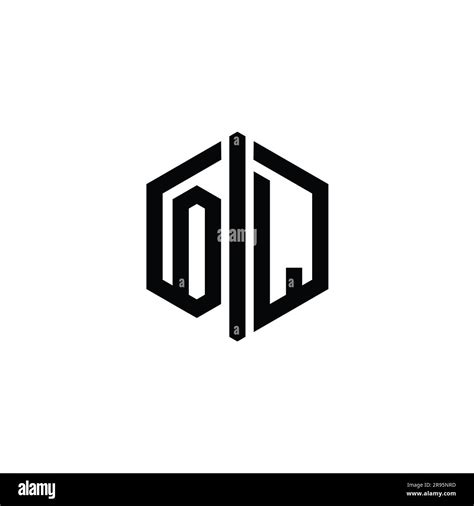 ol letter logo monogram hexagon shape with connect outline style design
