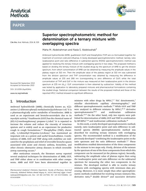 Pdf Superior Spectrophotometric Method For Determination Of Ternary