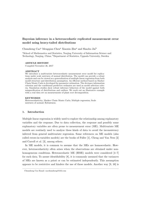 Pdf Bayesian Inference In A Heteroscedastic Replicated Measurement Error Model Using Heavy