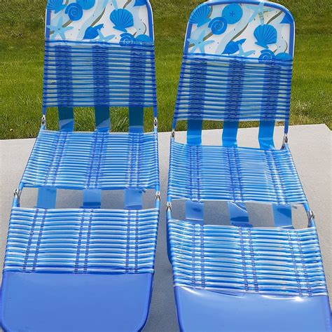 Two Vintage Jelly Vinyl Tube Folding Chaise Lounge Lawn Chairs Cots