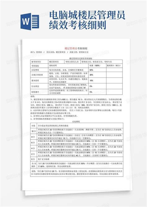电脑城楼层管理员绩效考核细则Word模板下载 编号ldmpkbzo 熊猫办公