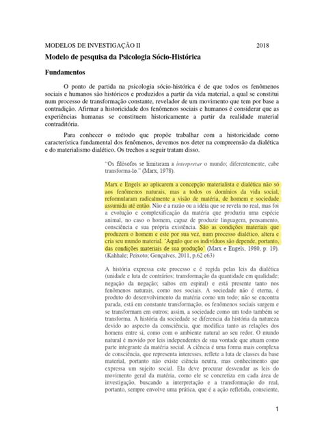 Modelo De Pesquisa Em Psicologia Sócio Histórica Pdf