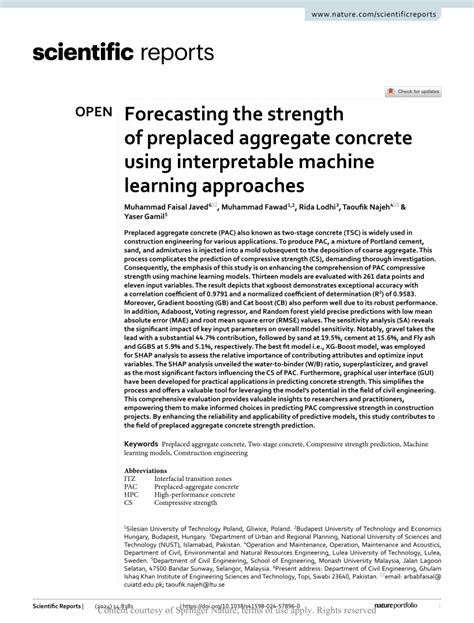 Pdf Forecasting The Strength Of Preplaced Aggregate Concrete Using