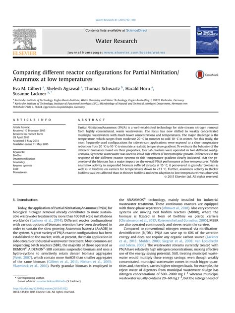 Pdf Comparing Different Reactor Configurations For Partial Nitritationanammox At Low Temperatures