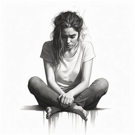 Premium Photo Arafed Drawing Of A Woman Sitting On The Ground With