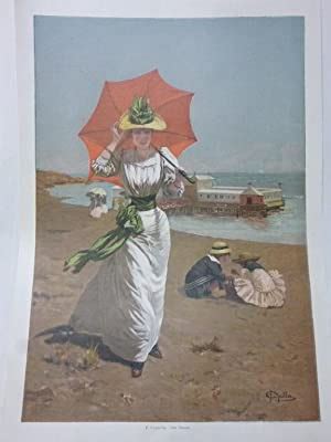 Orig Kolorierter Holzstich Mode Am Strand F Cipolla Kunst Grafik Poster