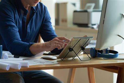 Checking Data In Tablet Computer Stock Image Image Of Service Office