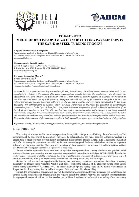 Pdf Multi Objective Optimization Of Cutting Parameters In The Sae 4340 Steel Turning Process