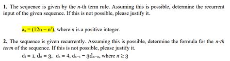 solved 1 the sequence is given by the n th term rule
