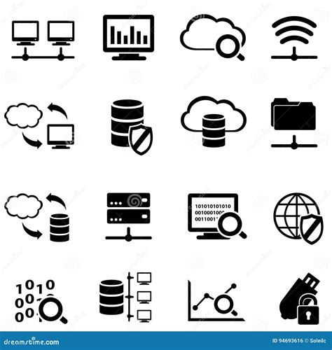 Big Data And Cloud Computing Icon Set Stock Vector Illustration Of Black Cloud 94693616