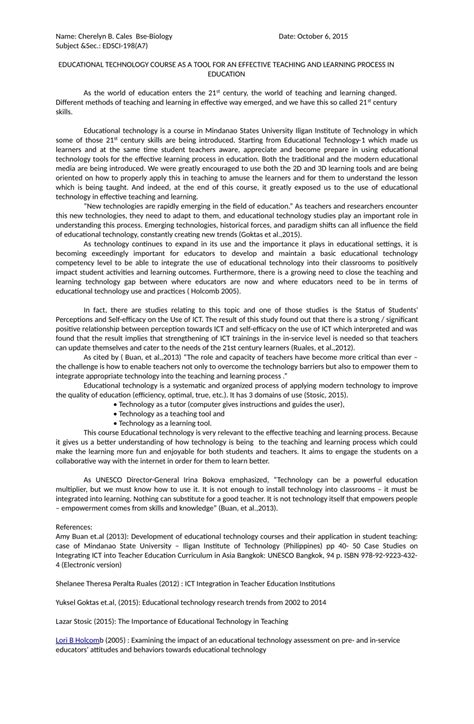 Pdf Educational Technology Course As A Tool For An Effective Teaching