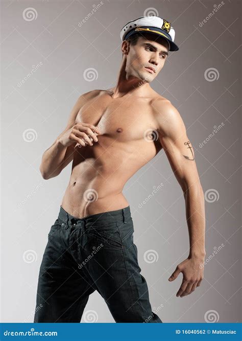 Very Attractive Male Top Naked With A Sailor Cap Stock Photo Image Of Male Person