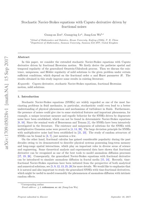 Pdf Stochastic Navier Stokes Equations With Caputo Derivative Driven By Fractional Noises