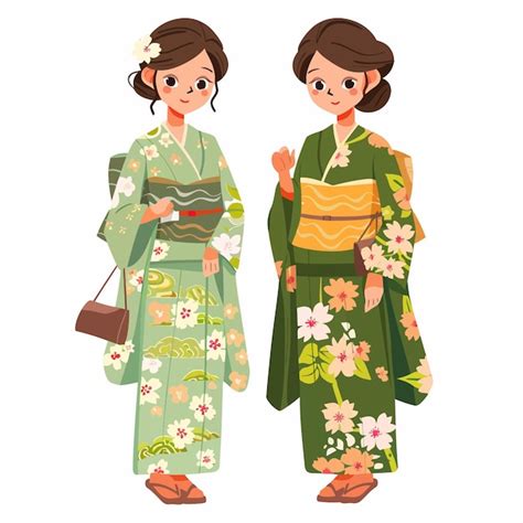 Two Japanese Girls In Kimonos With A Bag Of Flowers Premium Ai