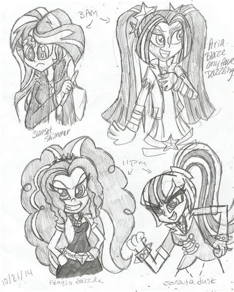 Sunset Shimmer And The Dazzlings Sketches By Xxfluffypachirisuxx On