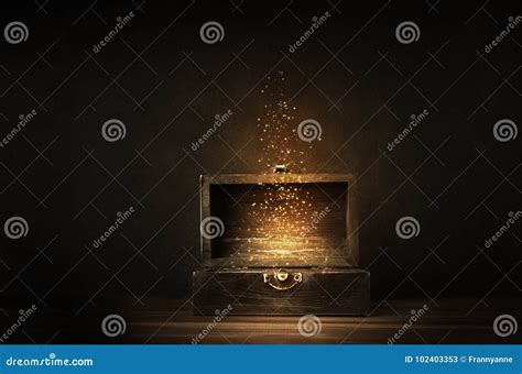 Opened Treasure Chest With Glowing Sparkles And Stars Stock Image