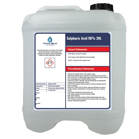 Buy Sulphuric Acid 98 In 20l Viva Blu