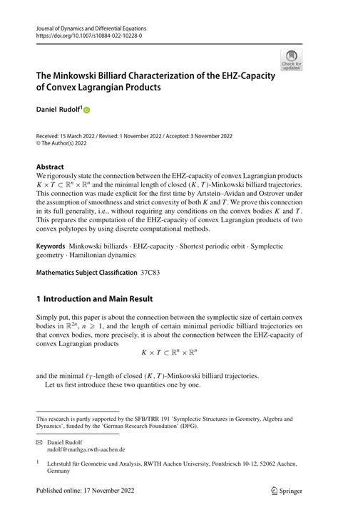 Pdf The Minkowski Billiard Characterization Of The Ehz Capacity Of