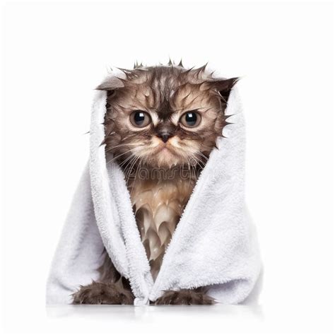 Cute Wet Kitten After Bathing Created With Generative AI Stock Image Illustration Of Cute