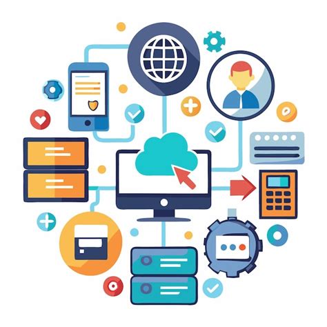 Cloud Computing And Data Processing With Network Icons Premium Ai Generated Vector