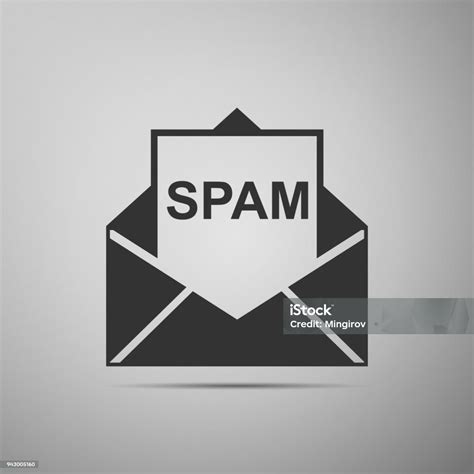 스팸 메일 아이콘이 회색 배경에 고립 된 봉투 바이러스 불법 복제 해킹 및 보안의 개념 평면 디자인입니다 벡터 일러스트 레이 션