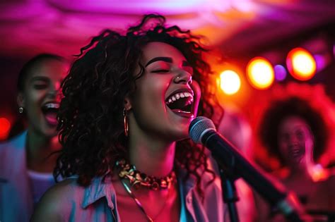 Premium Photo A Group Of Diverse Young Friends Singing At A Night Ai
