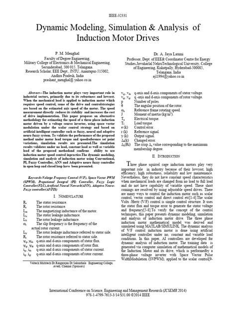 Dynamicmodelingsimulationandanalysis Pdf Electric Motor Fuzzy