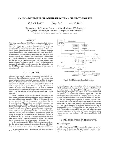 Pdf An Hmm Based Speech Synthesis System Applied To English