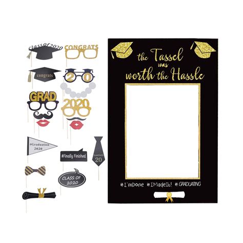 Amosfun Graduation Photo Props Glitter Graduation Photo Booth Props