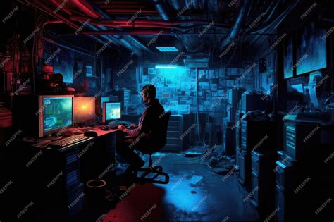 Premium Ai Image Hackers Often Work In Lowlight Rooms To Cover Their