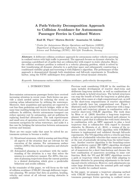 Pdf A Path Velocity Decomposition Approach To Collision Avoidance For Autonomous Passenger