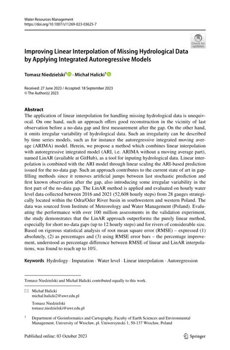 Pdf Improving Linear Interpolation Of Missing Hydrological Data By