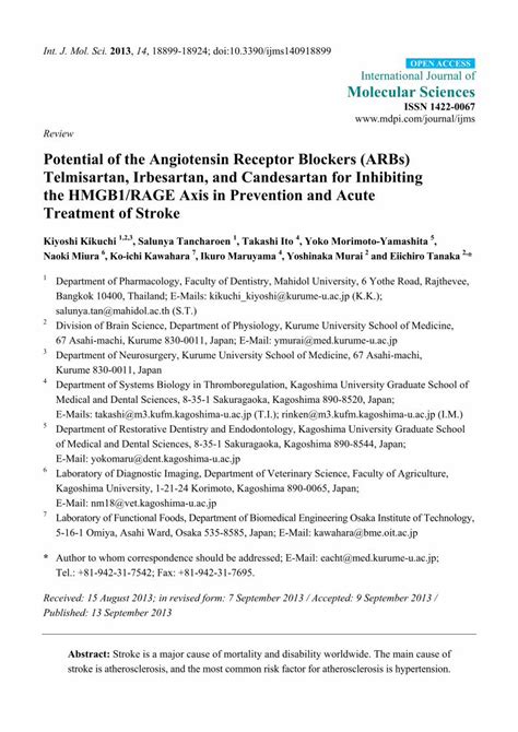 Pdf Potential Of The Angiotensin Receptor Blockers Arbs Telmisartan