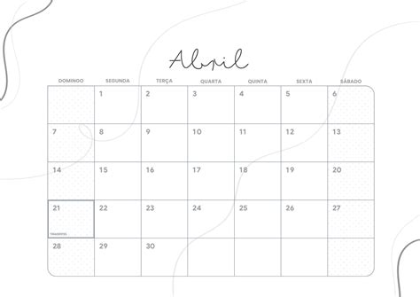 Calendário Mensal 2024 Lettering Abril Fazendo a Nossa Festa