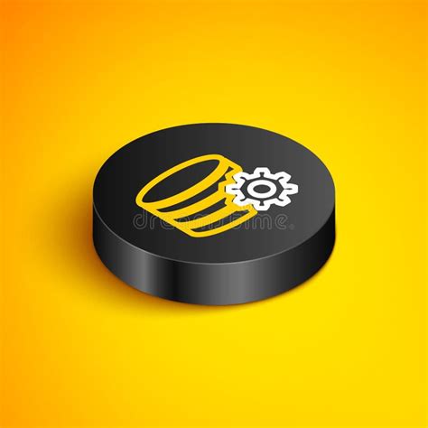 Isometric Line Setting Database Server Icon Isolated On Yellow
