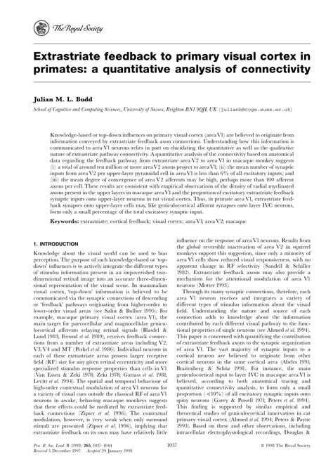 Pdf Extrastriate Feedback To Primary Visual Cortex In Primates A Quantitative Analysis Of